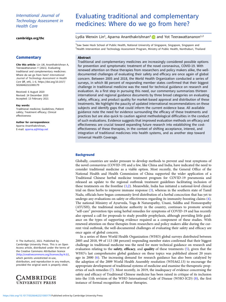 Evaluating Traditional and Complementary Medicines Where Do We Go From ...