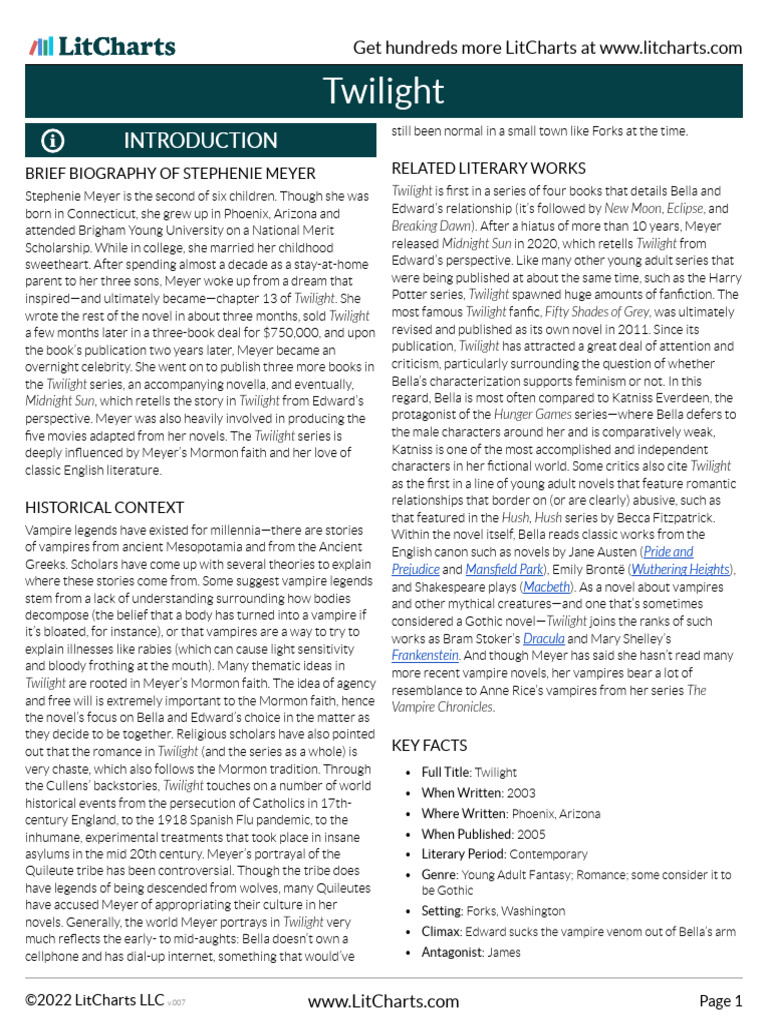 Twilight LitChart | PDF | Twilight (Novel Series) | Twilight (Meyer Novel)