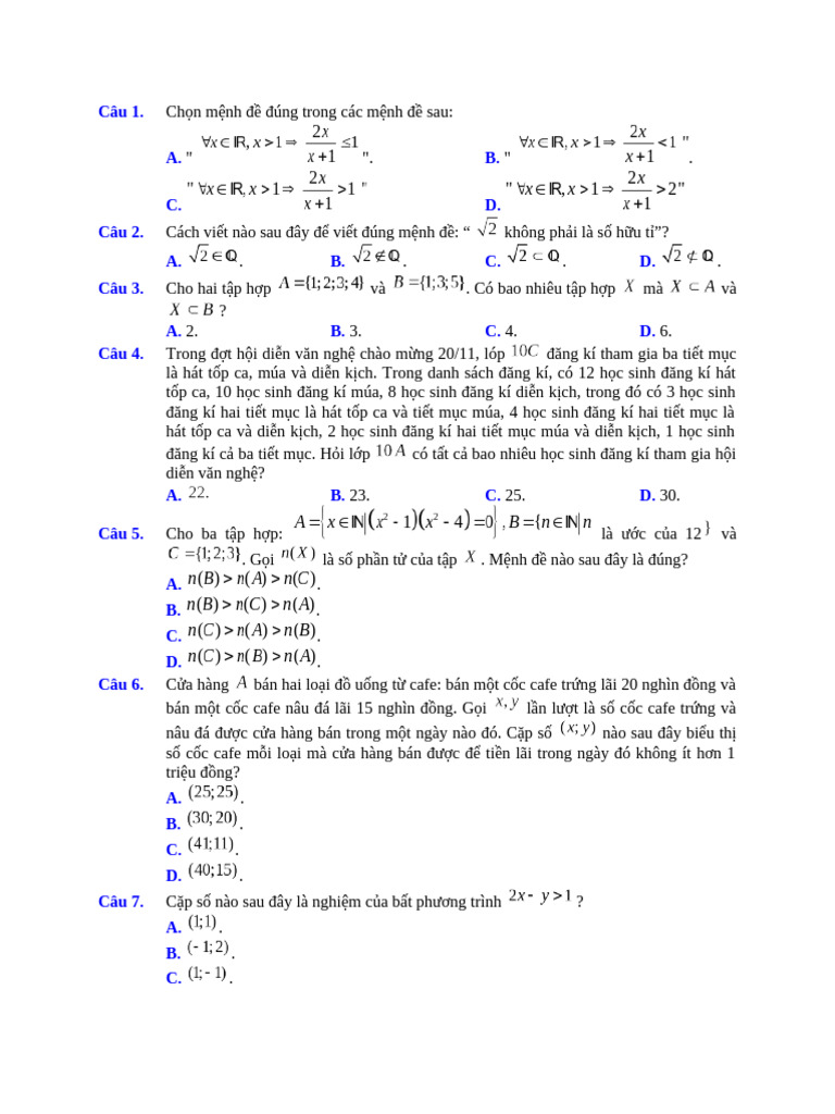 ÔN KS HK I LOP 10 ĐỀ 3 | PDF