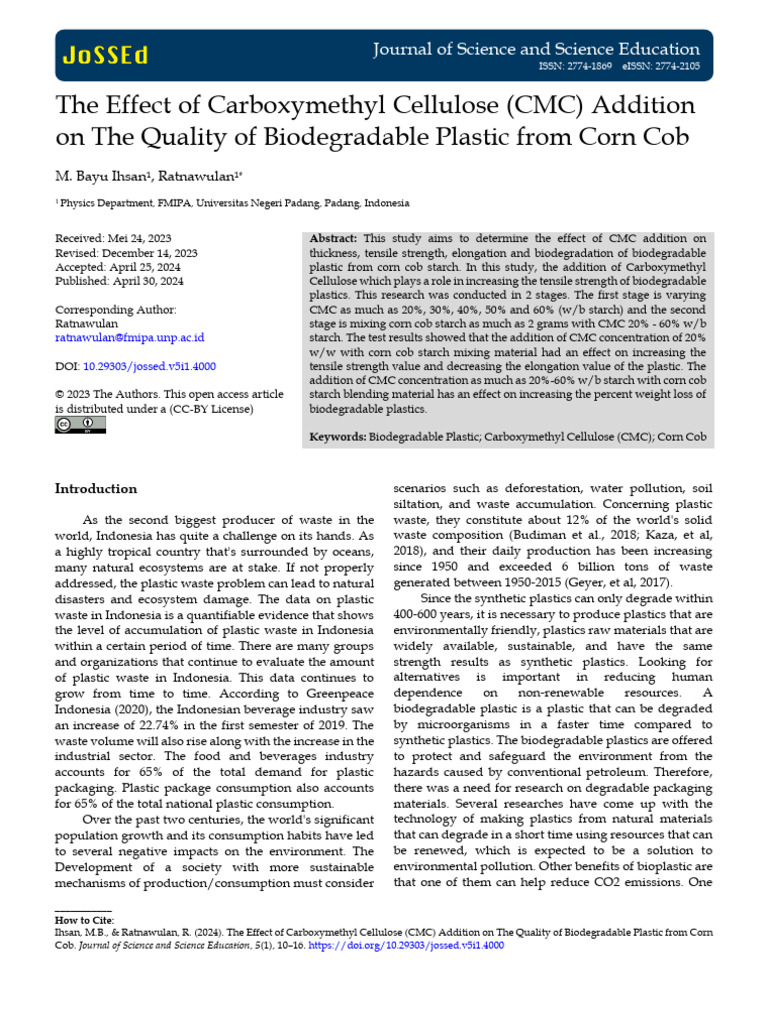 6 - The Effect of Carboxymethyl Cellulose (CMC) Addition On The Quality of Biodegradable Plastic ...