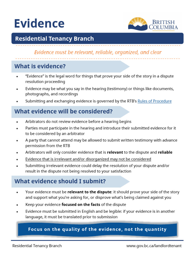 Evidence Information Sheet | PDF | Evidence | Arbitration
