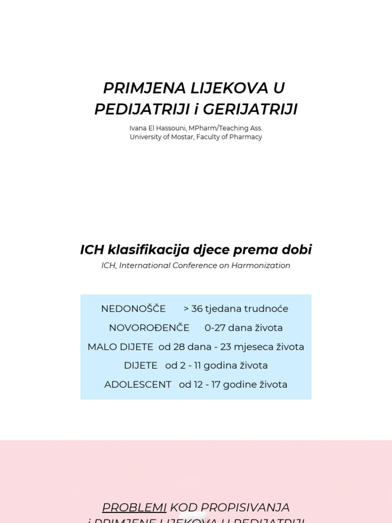 Primjena Lijekova U Pedijatriji I Gerijatriji | PDF