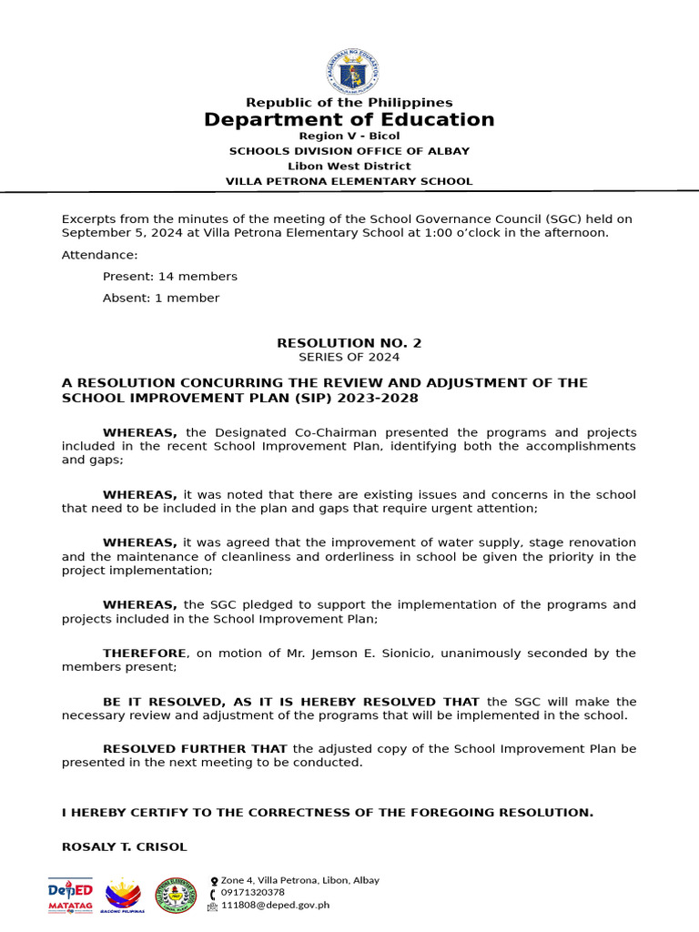 VPES - SGC - Resolution To Review SIP | PDF