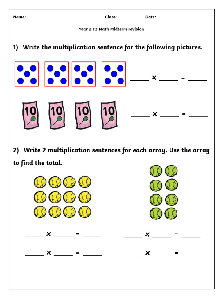 Y2 T2 Math Midterm Revision Worksheet | PDF