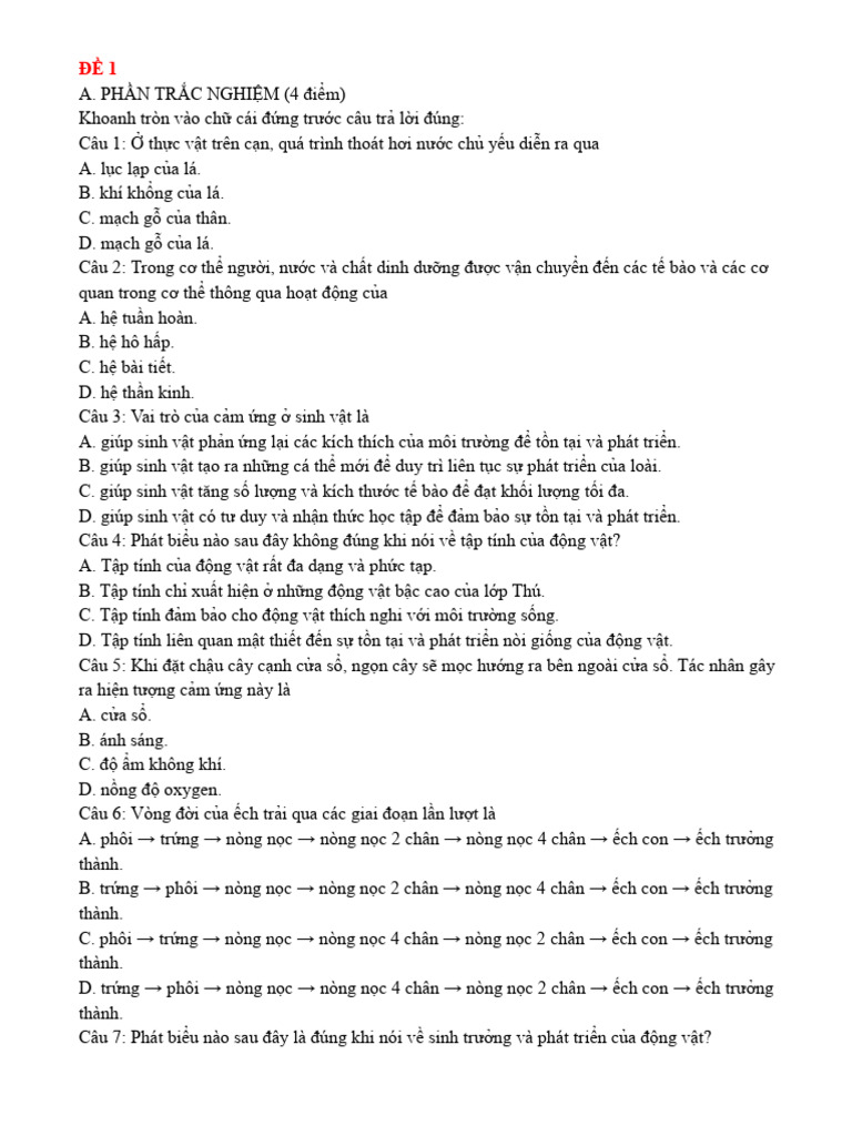 ĐỀ KHTN 7 HK2 | PDF