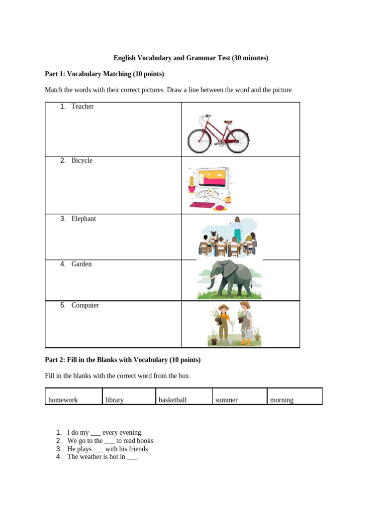 English Vocabulary and Grammar Test | PDF