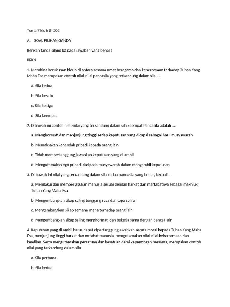 Soal Tema 7 Kls 6 TH 2025 | PDF