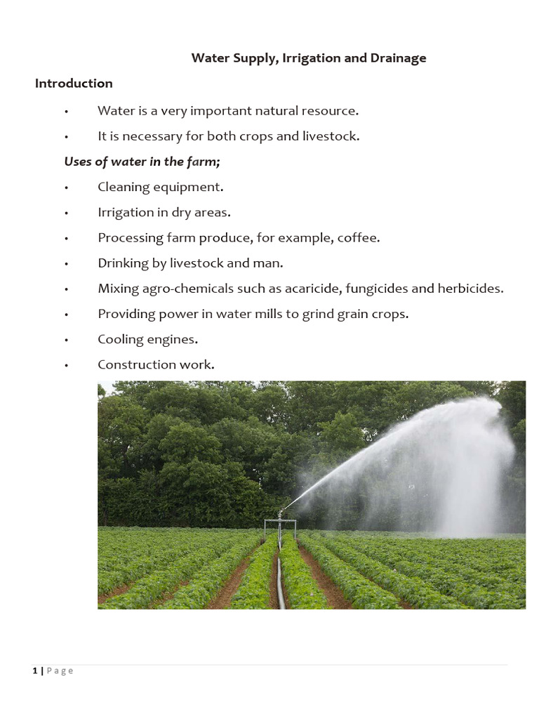 5.0.0 Water Supply, Irrigation and Drainage (10 Lessons) | PDF | Irrigation | Soil
