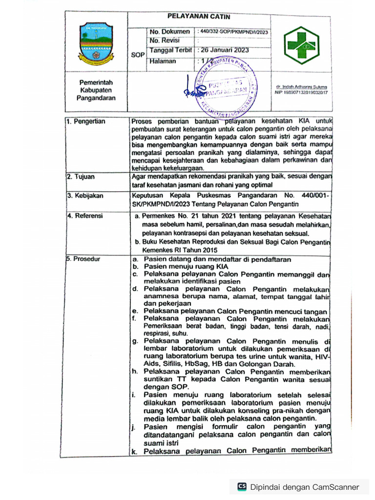 Sop Pelayanan Catin | PDF