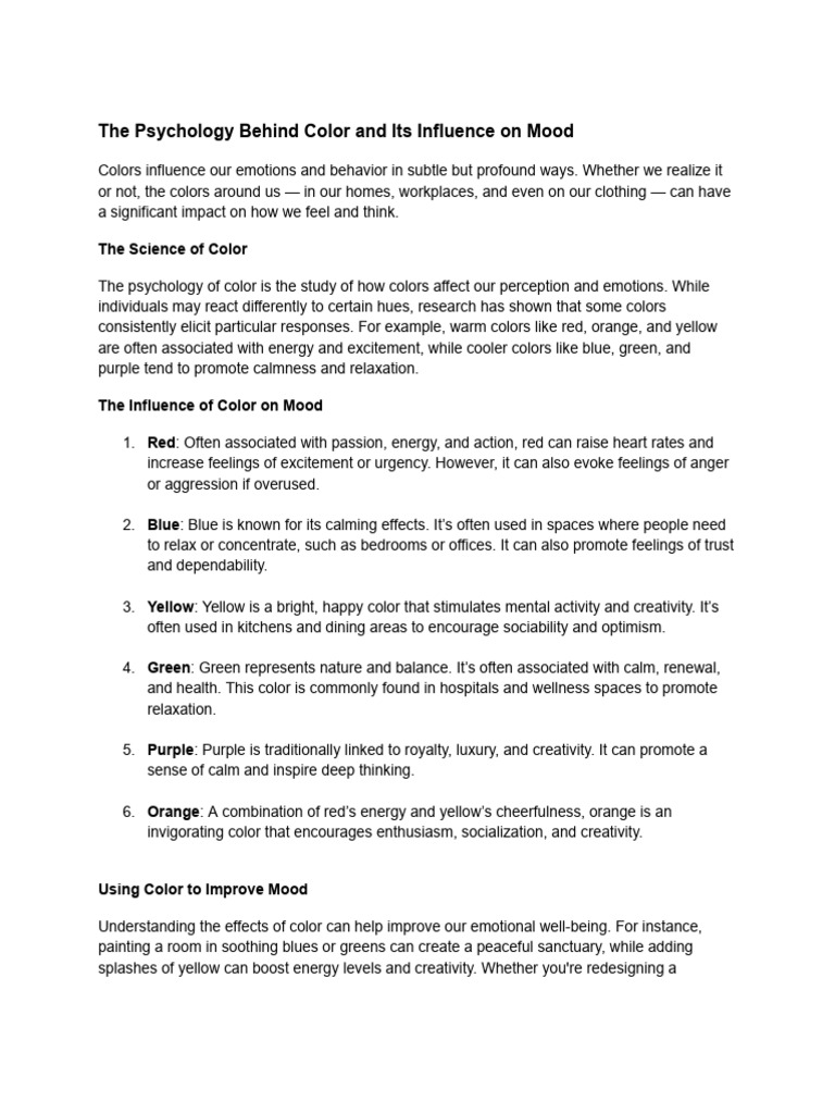 Color Psychology and Mood Influence | PDF