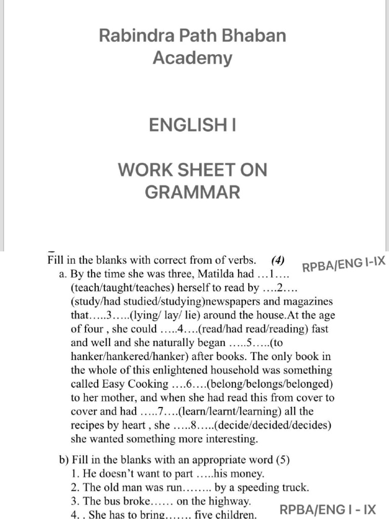 English I Worksheet For Class IX | PDF