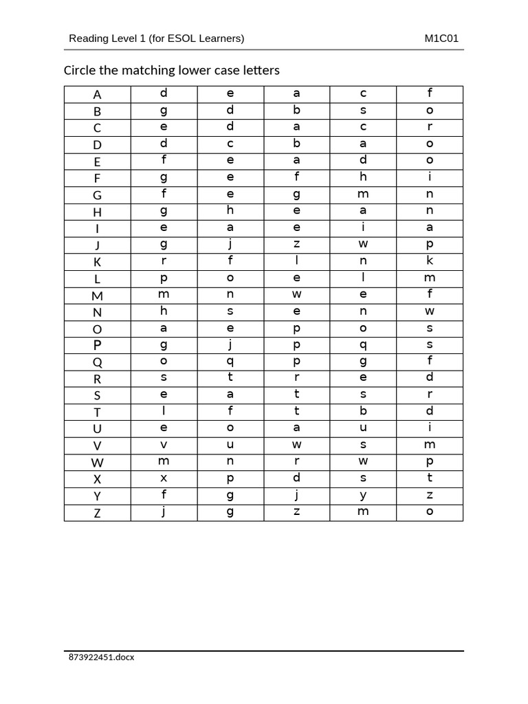 Lowercase Letter Matching Exercise | PDF