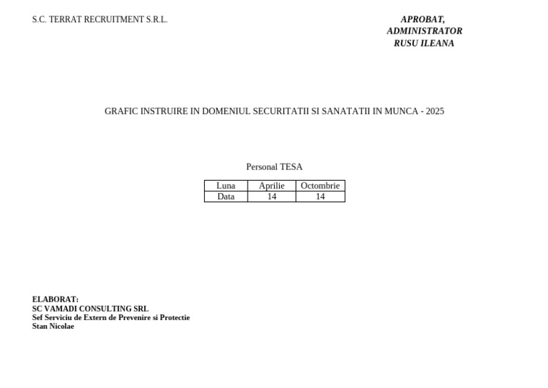 Grafic Instruire - SSM - SC Terrat Recruitment SRL - 2025 | PDF
