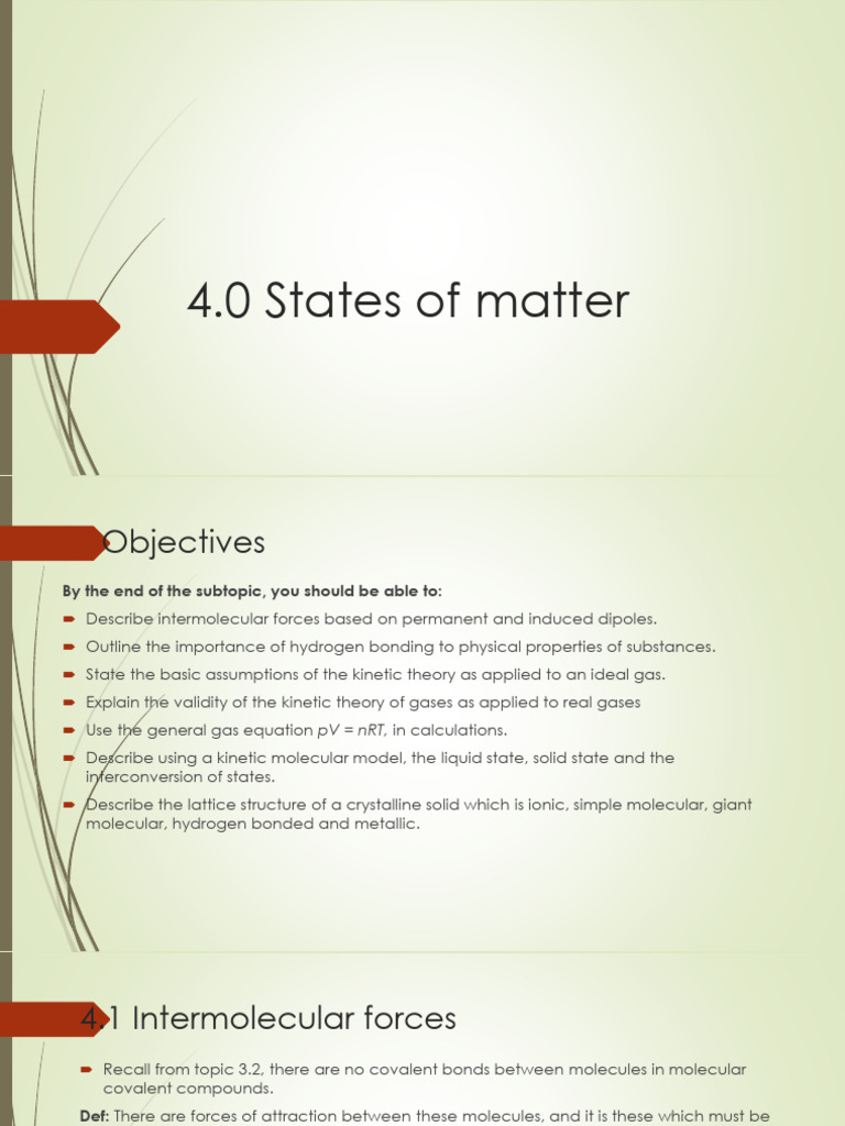 4.0 States of Matter | PDF | Gases | Intermolecular Force
