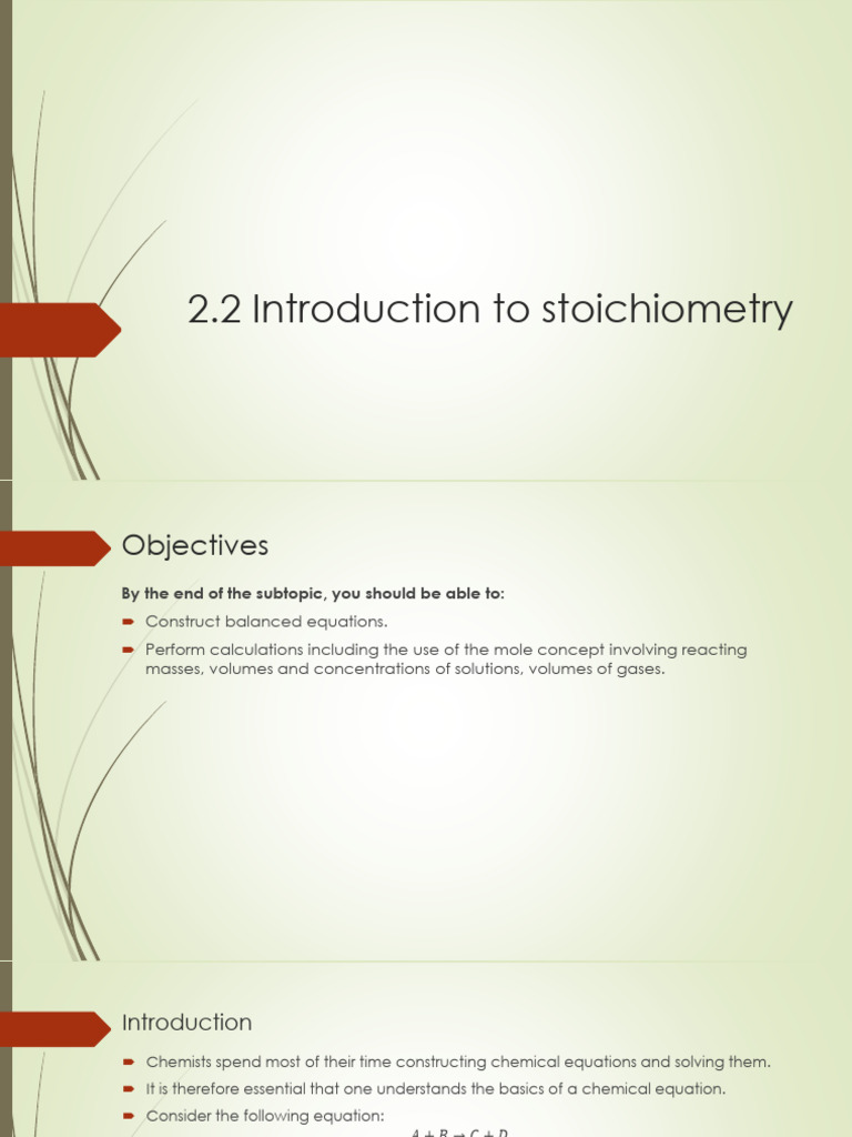 2.2 Introduction To Stoichiometry | PDF | Stoichiometry | Gases