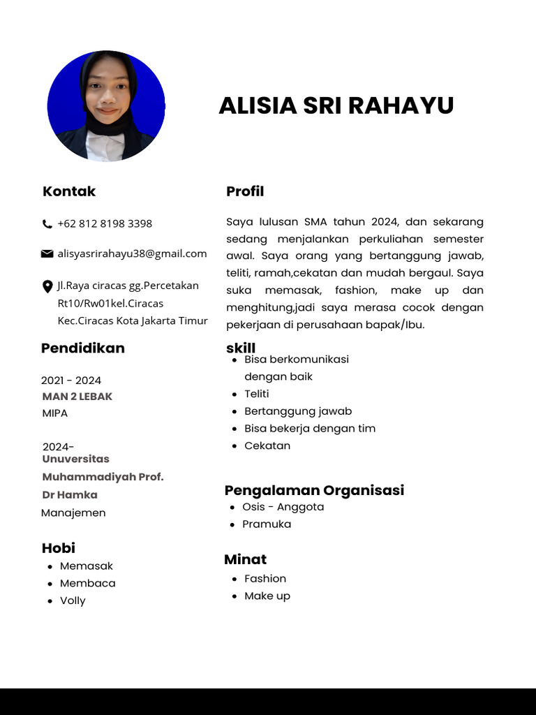 CV Resume Alisia Sri Rahayu | PDF