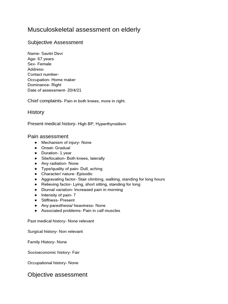 Musculoskeletal Assessment On Elderly | PDF | Anatomical Terms Of ...