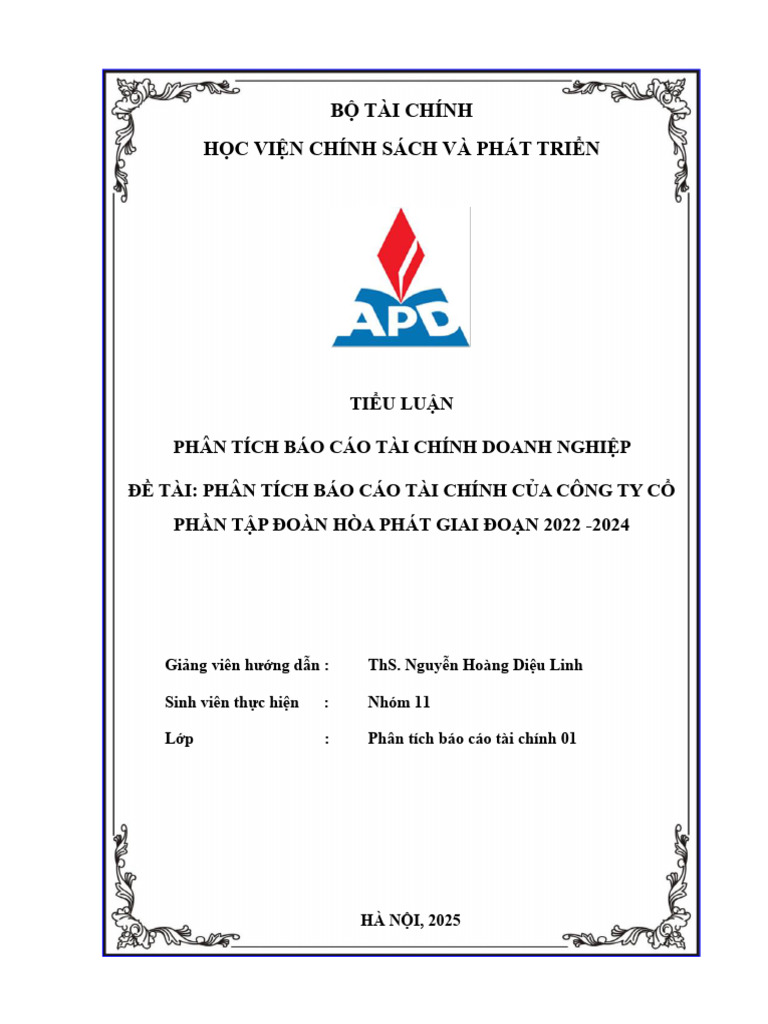 LỚP 01 - NHÓM 11 - PHÂN TÍCH BCTC CÔNG TY CỔ PHẦN TẬP ĐOÀN HÒA PHÁT GIAI ĐOẠN 2022-2024 | PDF