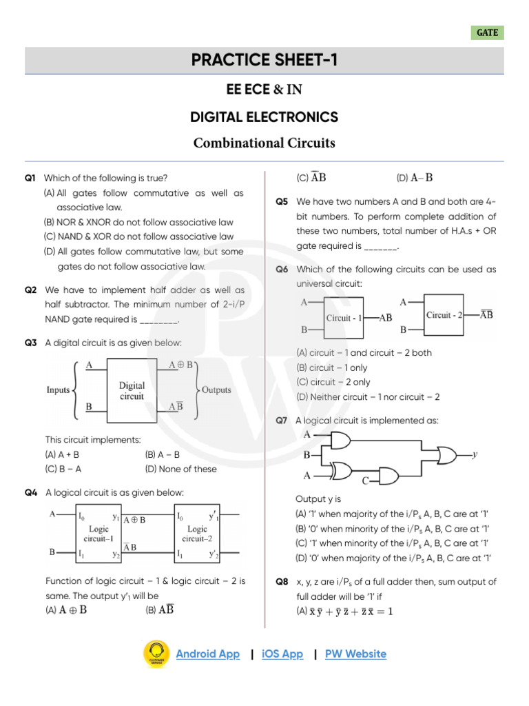 Combinational Circuits - Practice Sheet 01 | PDF | Logic Gate | Digital Electronics