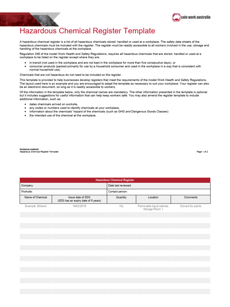 Hazardous Chemical Register Template | PDF | Dangerous Goods | Materials