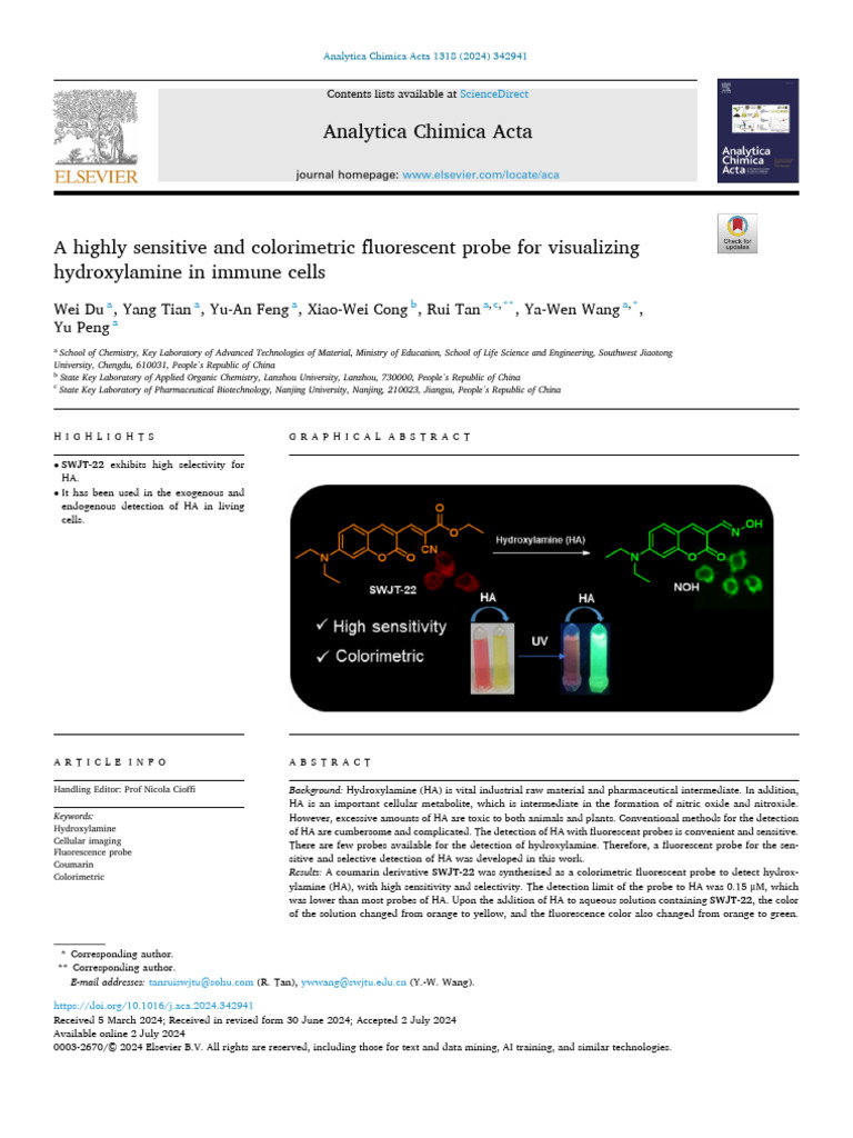 A Highly Sensitive And Colorimetric Fluorescent Probe For Visualizing Pdf Fluorescence