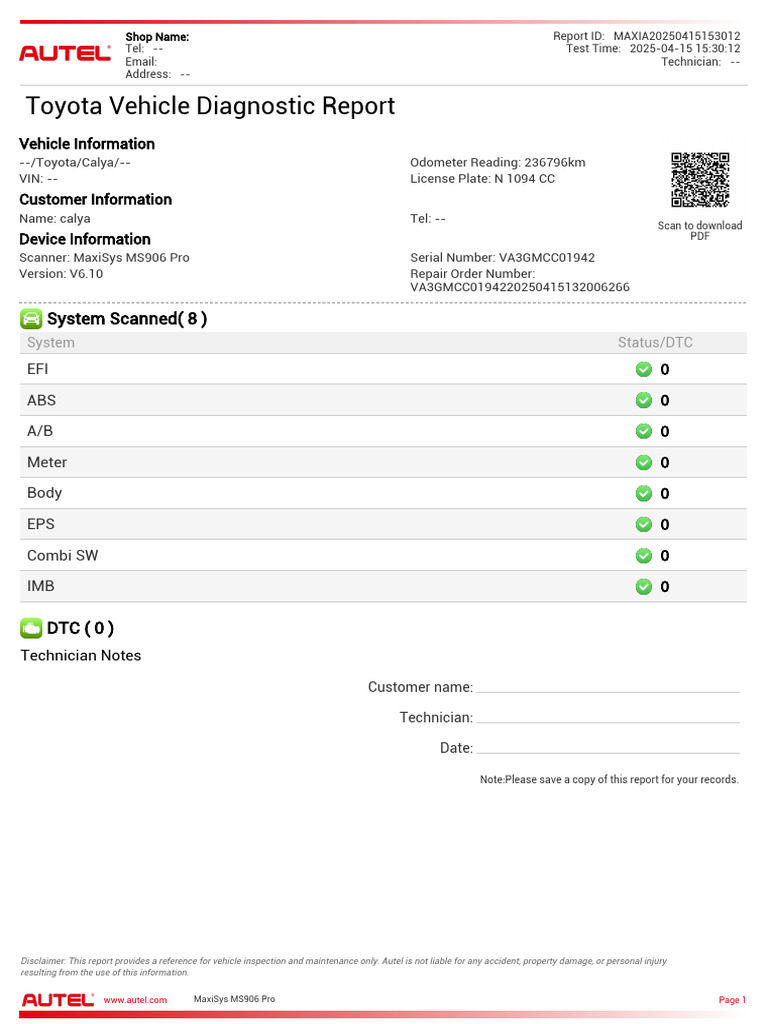 Toyota Calya Diagnostic Report 2025 | PDF | Land Vehicles | Land Transport