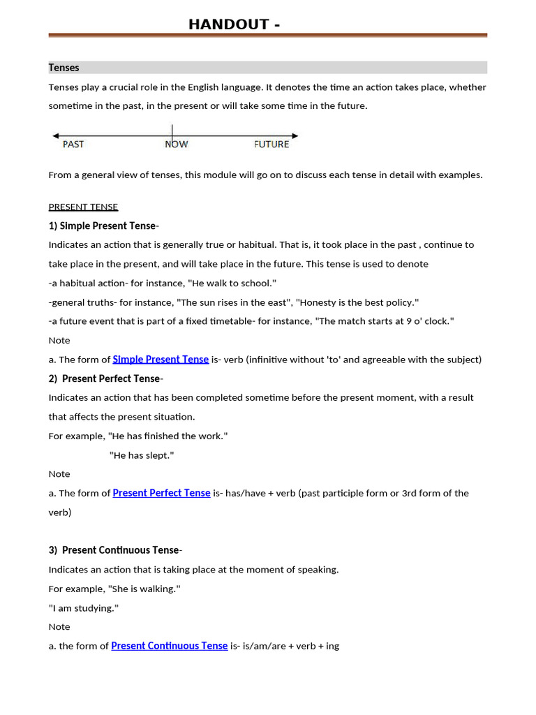 Tenses Handout | PDF | Grammatical Tense | Perfect (Grammar)