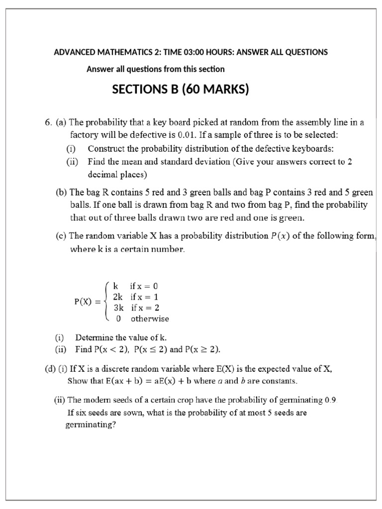Advanced Mathematics 2 - Test | PDF