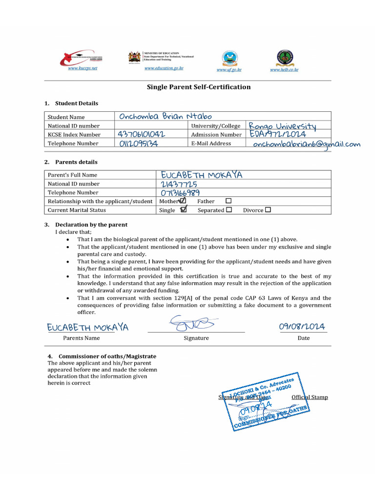 Single Parent Form | PDF