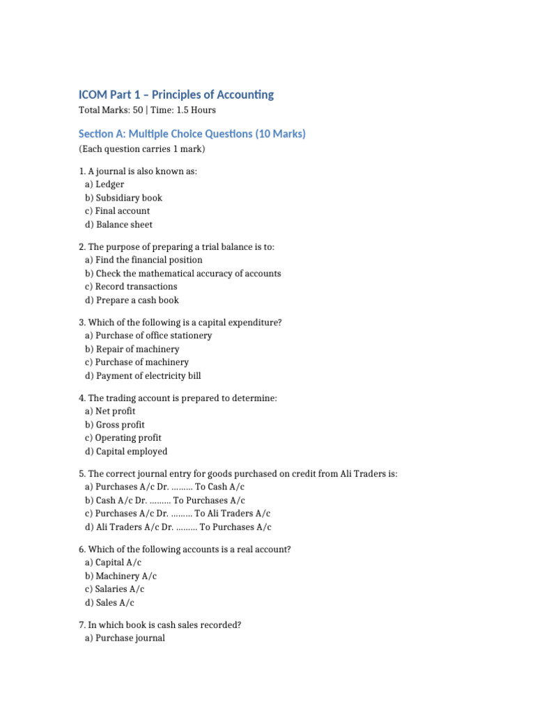 ICOM Part 1 Total Marks Breakdown | PDF | Financial Accounting | Accounting