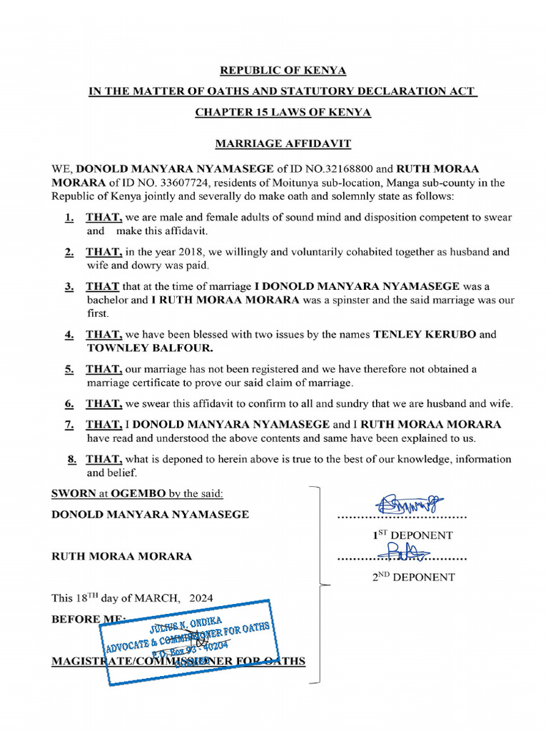 Marriage Affidavit | PDF