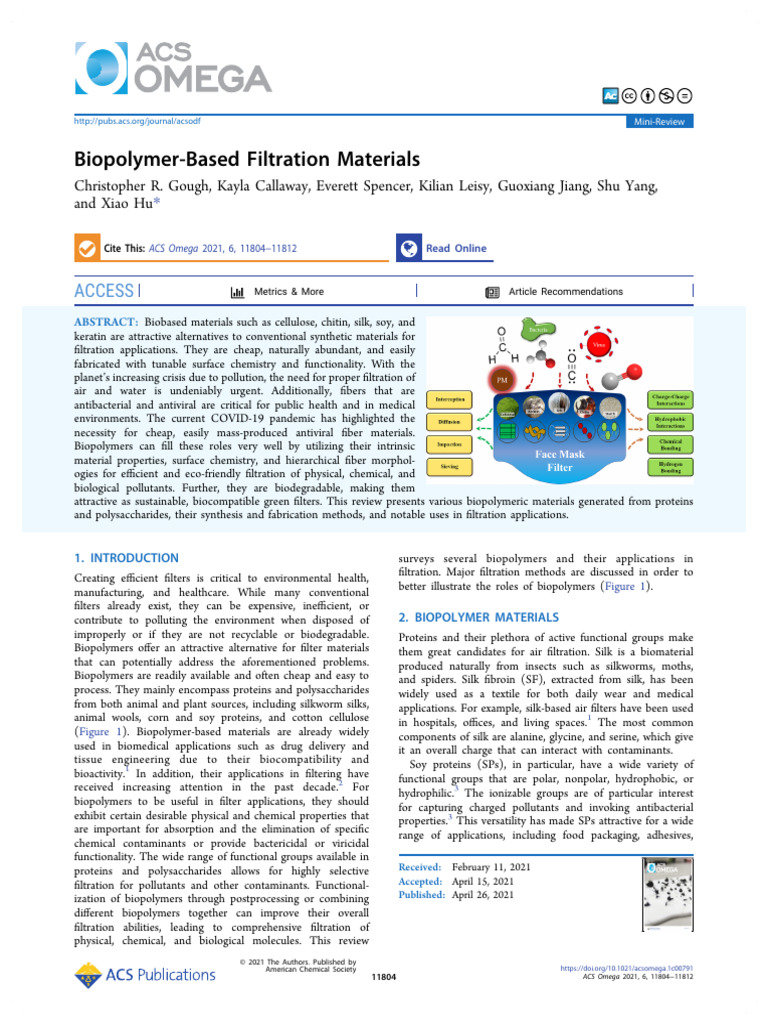Biopolymer-Based Filtration Materials | PDF | Biopolymer | Filtration