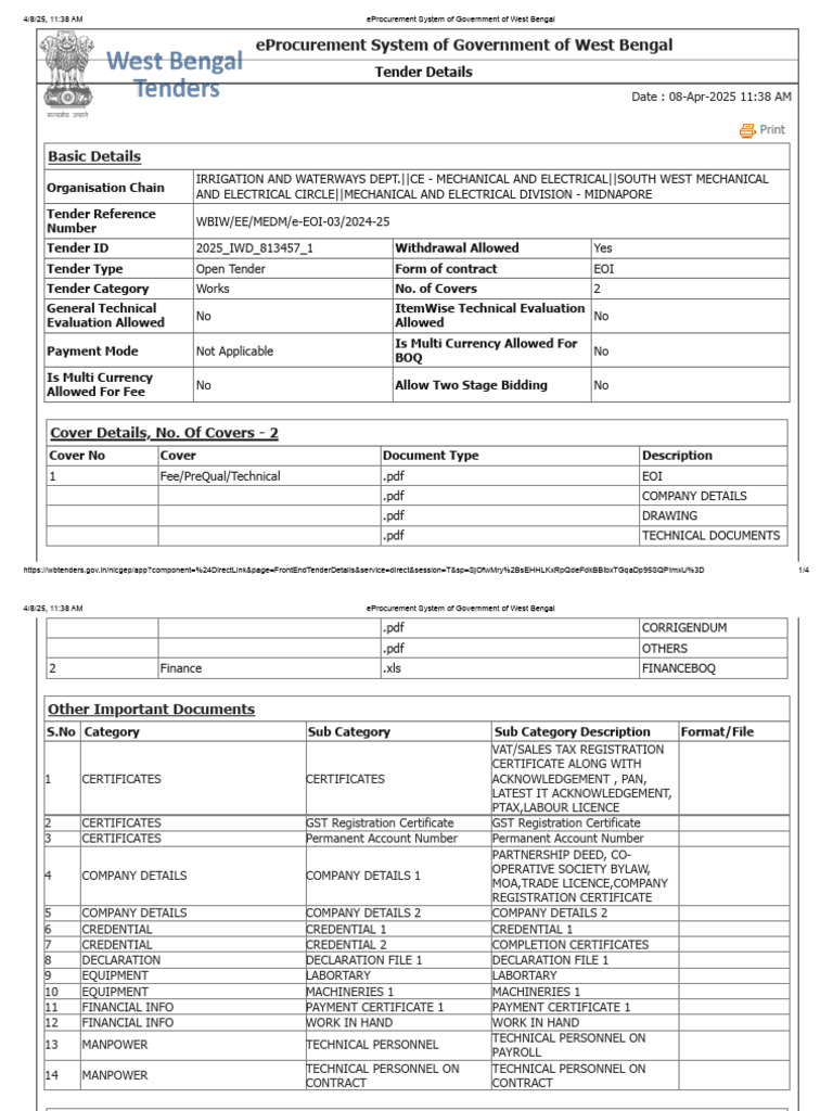 EProcurement System of Government of West Bengal | PDF | Government ...