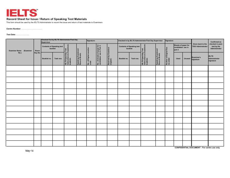 IELTS Speaking Test Materials Record Sheet | PDF | International ...