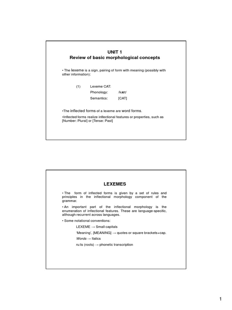 Unit 1 Review of Basic Morphological Concepts Modo de Compatibilidad | PDF | Morphology ...