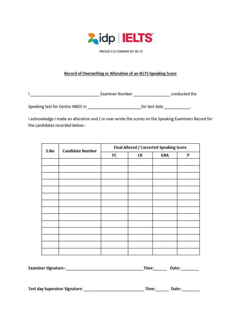 Record Sheet For Speaking Score Alteration or Overwriting | PDF