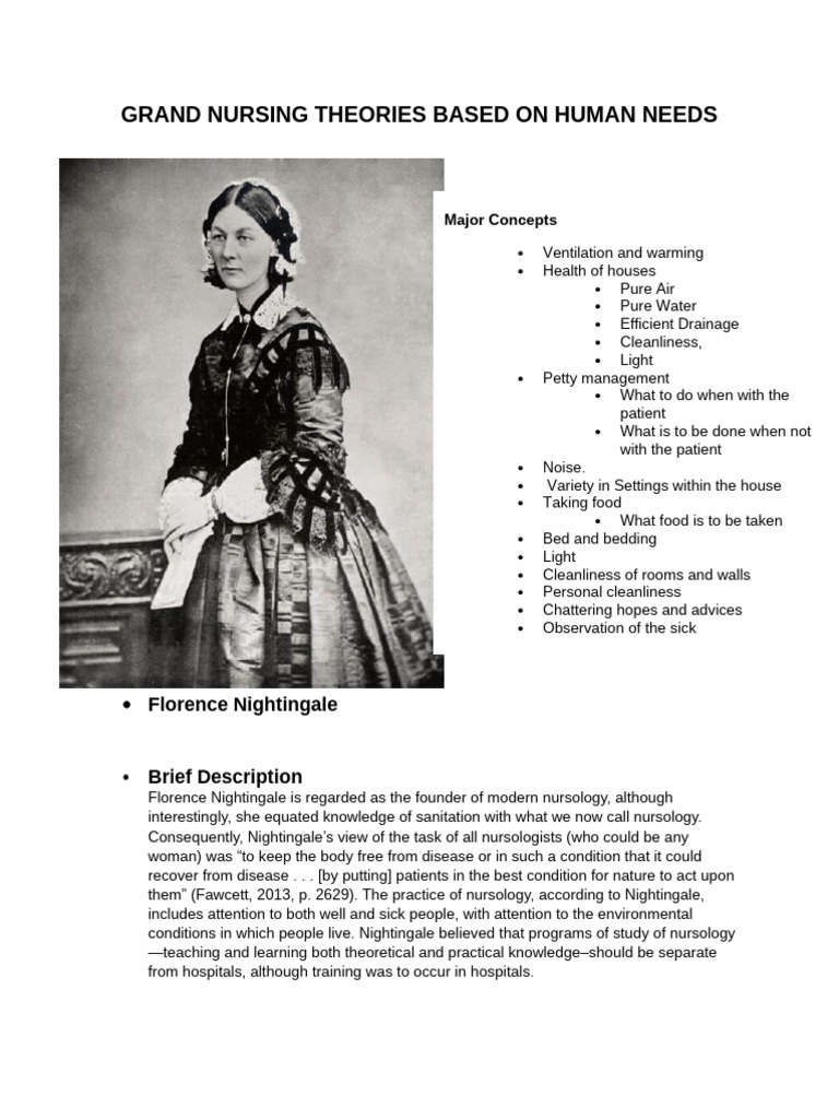Grand Nursing Theories Based On Human Needs | PDF | Nursing | Florence ...