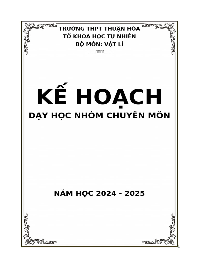 KH dạy học bộ môn Vật lí 24 25 | PDF