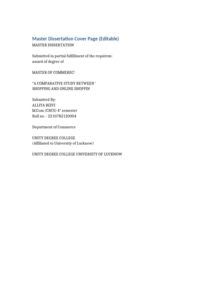 Editable Master Dissertation Cover | PDF