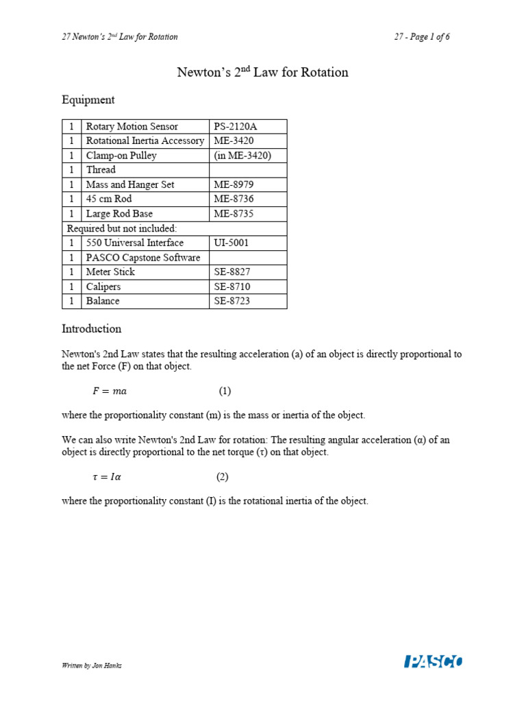 27 Newton S 2nd Law For Rotation | PDF | Rotation Around A Fixed Axis ...
