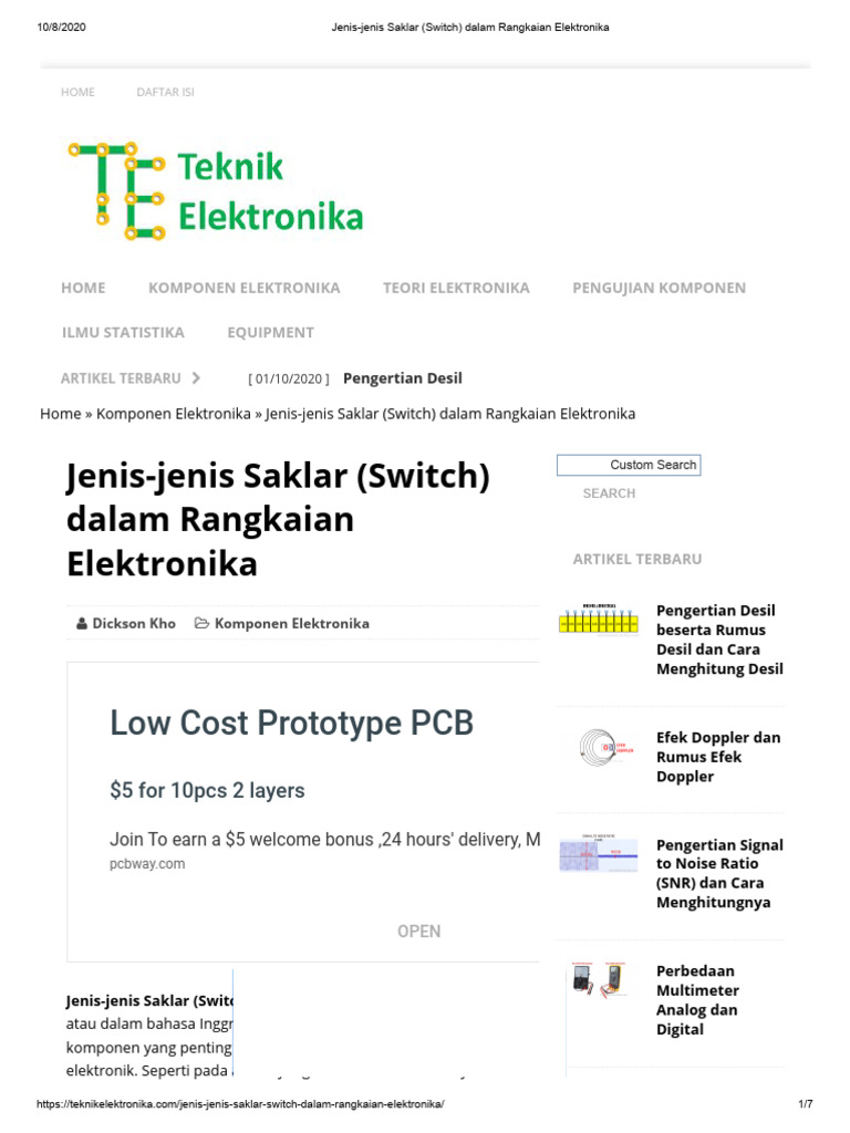 Jenis-Jenis Saklar (Switch) Dalam Rangkaian Elektronika | PDF