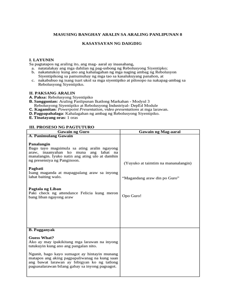 Lesson-Plan-Rebolusyong-Siyentipiko 8 - Pinaka Final | PDF