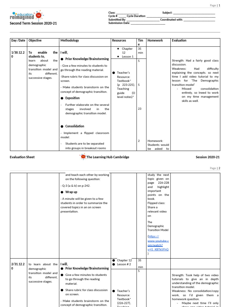 Demographic Transition Model Lesson Plan | PDF | Education Theory ...