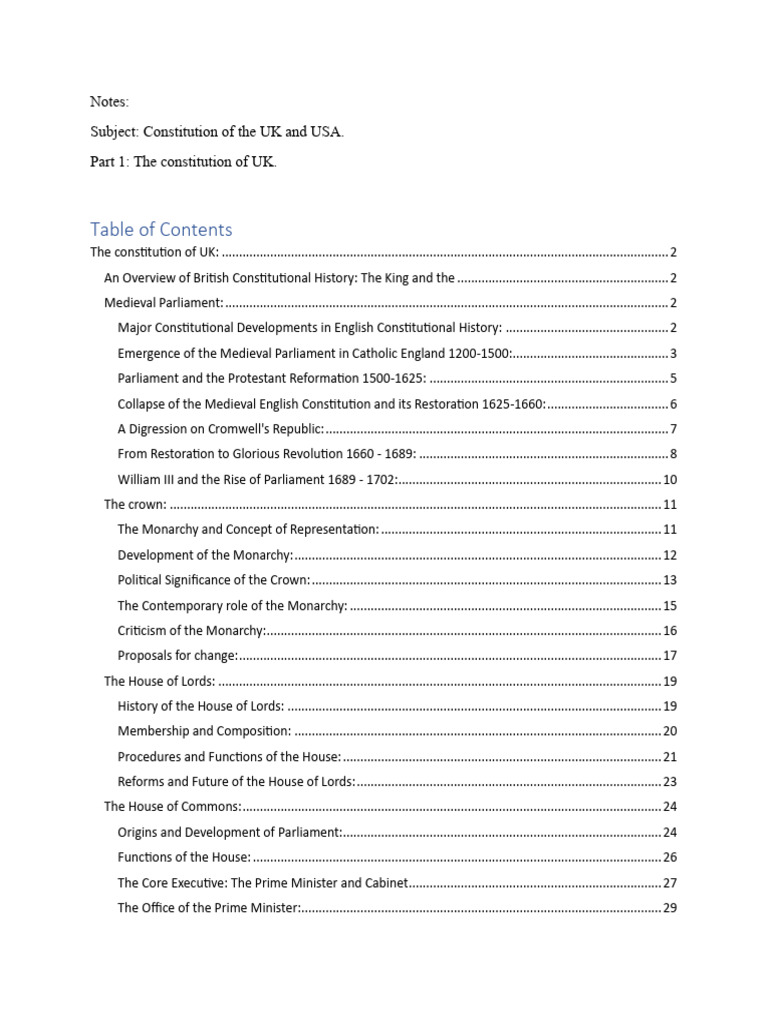 Constitution of UK and USA, Part 1 Complete Notes of UK Constitution ...