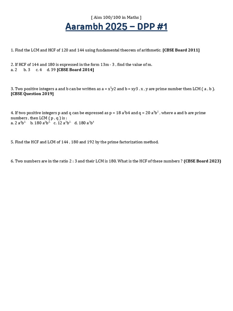 Aarambh'25 DPP#1 | PDF
