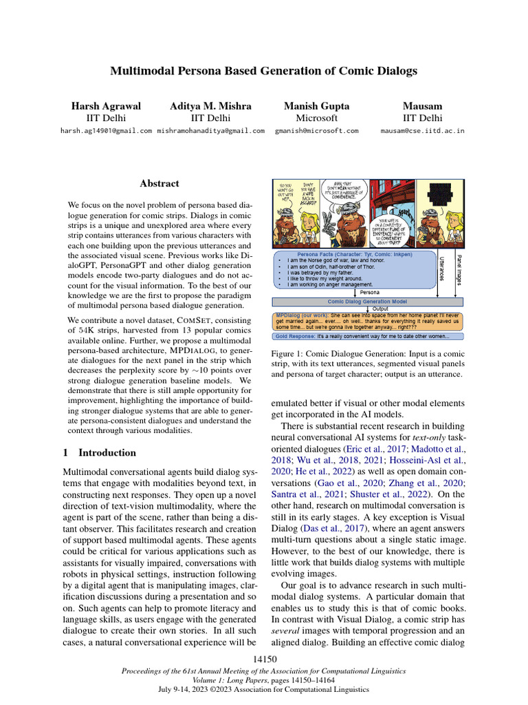 Multimodal Persona Based Generation of Comic Dialogs | PDF | Image ...