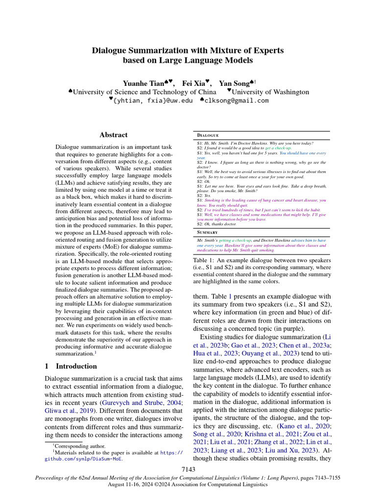 Dialogue Summarization With Mixture Of Experts Based On Large Language Models Pdf Learning
