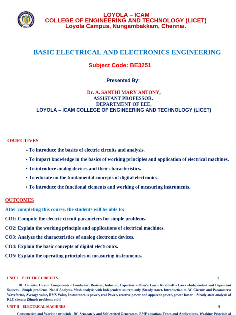 Licet Unit i Ppt Beee Be3251 | PDF | Series And Parallel Circuits | Ac ...