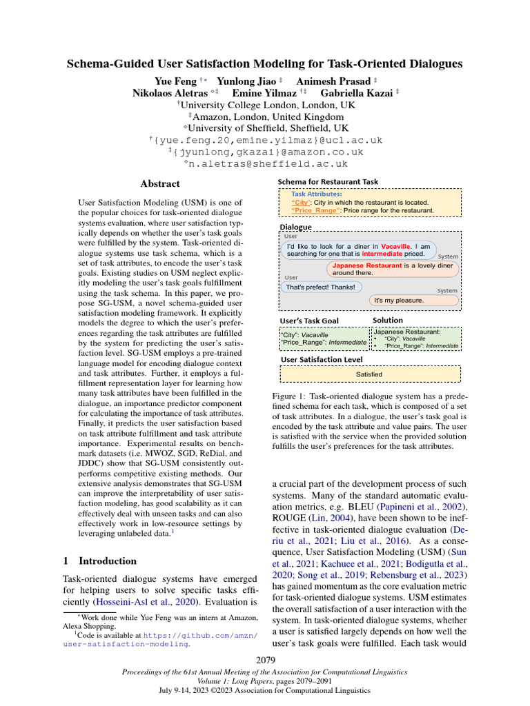 Schema-Guided User Satisfaction Modeling For Task-Oriented Dialogues | PDF | Customer ...