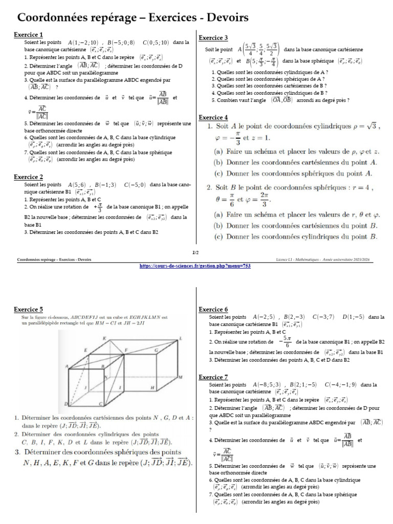 coordonnees_reperage_exercices_devoirs | PDF | Géométrie euclidienne ...